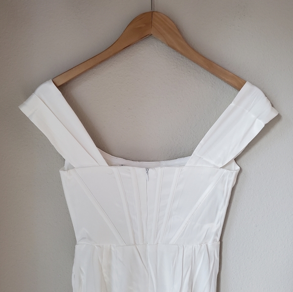 Dani•Thegirl | Dresses | Glossy White Satin Draped Off The Shoulder ...